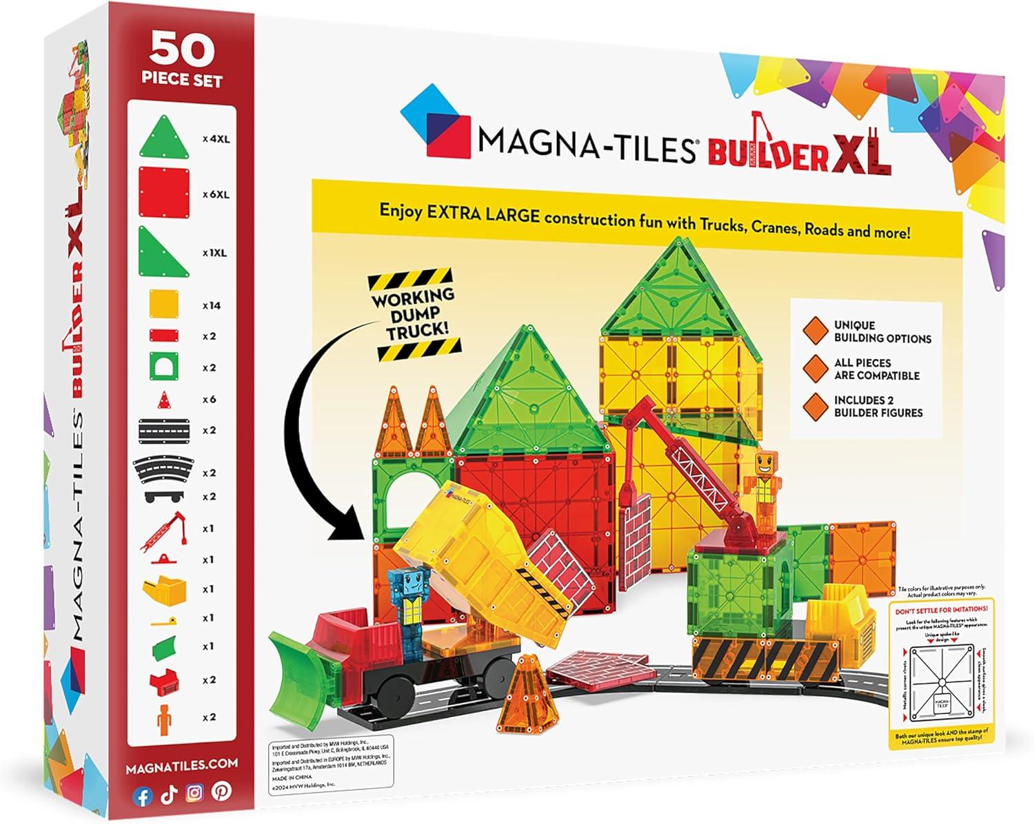Magna-Tiles Builder XL 50-Piece Magnetic Construction Set, The Original ...