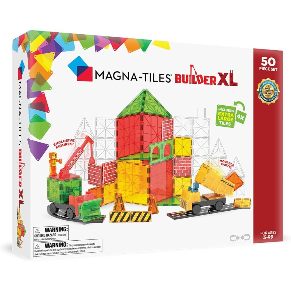 Magna-Tiles Builder XL 50-Piece Magnetic Construction Set, The Original ...
